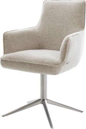 DELIFE Esszimmerstuhl Heira-Flex mit Armlehnen Fu&szlig;kreuz Edelstahl Webstoff Soft Beige 360&deg; drehbar Wippfunktion Taschenfederkern
