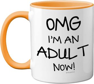 Stuff4 Geschenk zum 18. Geburtstag f&uuml;r M&auml;dchen oder Jungen - OMG Im an Adult Tasse Lustige Tasse Geschenke f&uuml;r Erwachsene Sohn oder Tochter Perfekter gelber 