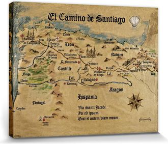 1art1 Jakobsweg Poster EL Camino De Santiago Anno 1445, Jon Mellenthin Bilder Leinwand-Bild Auf Keilrahmen | XXL-Wandbild Poster Kunstdruck Als Leinwandbild