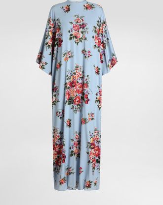 Dolce & Gabbana Flower Bouquet-print Long Charmeuse Dress - Frau Kleider Multicolor 46