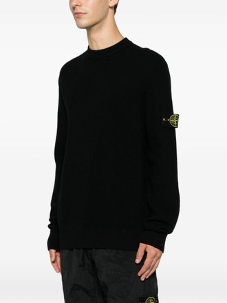 Stone Island Mens Ribbed Crewneck Sweater Black Virgin Wool