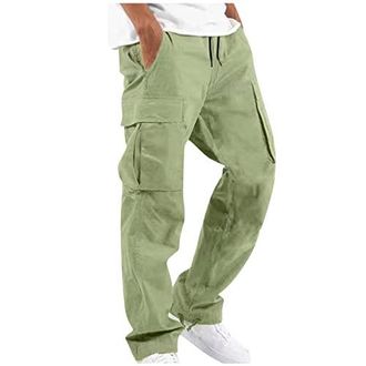 Generic Pantalon cargo d&eacute;contract&eacute; extensible pour homme, couleur unie, confortable, &eacute;l&eacute;gant, classique, cordon de serrage, taille &eacute;lastique, pantalon cargo d