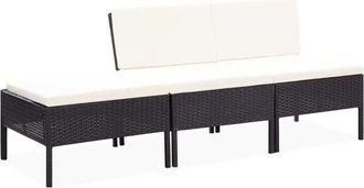 vidaXL 3-tlg. Garten-Lounge-Set mit Auflagen Poly Rattan Schwarz - Vidaxl