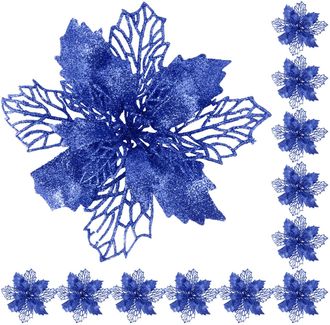 BESPORTBLE 12 St&uuml;ck Weihnachtssternblumen K&uuml;nstliche Hohle Weihnachtsbaum Deko In Blau Glitzernde Anh&auml;nger f&uuml;r Christbaumschmuck und Kamin Girlande