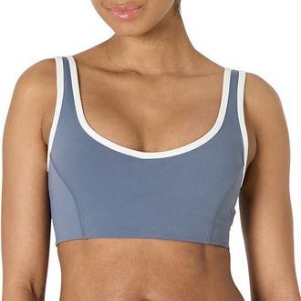 Amazon Essentials Soutien-Gorge de Sport Active FormFlex à Col en V et Bordure Contrastante, Ultra Doux, Soutien Léger Femme, Blanc/Gris Ardoise, XXL
