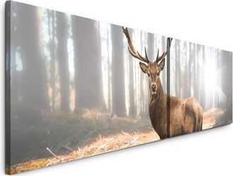 Paul Sinus Art Rehbock im Wald 180x50cm - 2 Wandbilder je 50x90cm - Kunstdrucke - Wandbild - Leinwandbilder fertig auf Rahmen