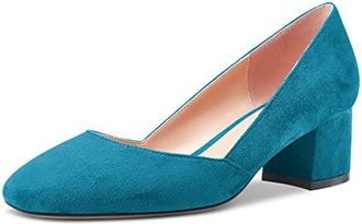 Castamere Femmes Bas Bloc Chunky Talon Heel Fermé Carré Bout Slip-on Dress Escarpins Classique Cute Mariage 5 CM Heels Bleu 35 EU