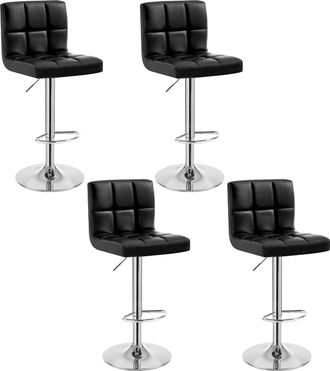 Woltu 4er Set Barhocker Bistrostuhl Trensenstuhl Barstuhl mit Rücklehne, stufenlose Höhenverstellung und Drehbar, verchromter Stahl, Kunstleder Schwarz 9107