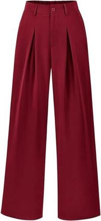 Generic Pantalon de travail taille haute pour femme, tenue d&eacute;contract&eacute;e 2025, pantalon habill&eacute; &agrave; jambes larges, taille &eacute;lastique, ample et pliss&eacute;, palazzo, Ro