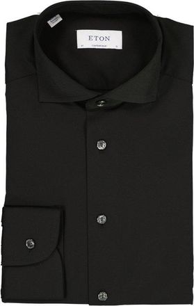 Eton Herren Hemd schwarz Mikrofaser