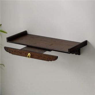 Generic Buddha-Schrein, wandmontierter h&ouml;lzerner Buddha-Altar mit ausziehbarem Tablett, antiker geschnitzter Schreinablage f&uuml;r R&auml;ucherst&auml;bchen und Opfergaben