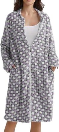 ORANDESIGNE Peignoir de Bain Femme Court Robe de Chambre Polaire Peignoir Polaire Peignoirs Hiver Robe Peluche avec Fermeture &eacute;clair A Violet XL