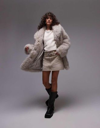 Topshop Mehrfarbiger Midi-Mantel aus Kunstpelz-Bunt