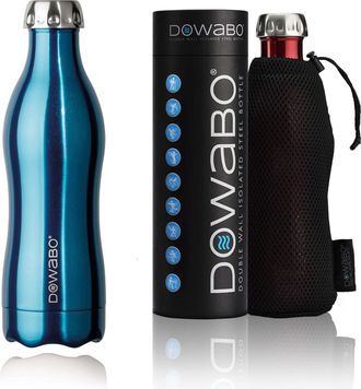 Dowabo Isolierflasche - Edelstahl Trinkflasche, BPA-frei, kohlensäuredicht, auslaufsicher - inklusive Bottle-Bag - Blue 500 ml