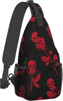 Generic Sacoche Homme Bandouliere Roses Cr&acirc;ne Multifonction Sac De Poitrine Mode Sac DEpaule pour Femme Cyclisme Homme