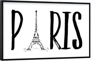 artboxONE Poster mit schwarzem Rahmen 30x20 cm Städte Paris Typografie - Bild Eiffelturm Buchstaben Collage