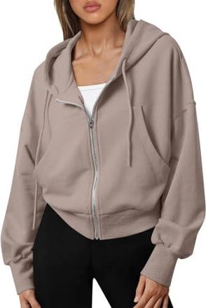 Generic Sweat-shirt surdimensionn&eacute; pour femme - Veste &agrave; capuche - Veste &agrave; capuche pour femme - Fermeture &eacute;clair compl&egrave;te - Sweats coup&eacute;s - Vestes d&eacute;contract&eacute;e