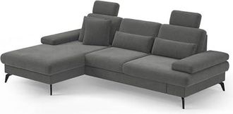 Cavadore Cavadore Ecksofa Moritz / Eckcouch mit Longchair, Bett, Bettkasten, Sitztiefenverstellung, Kopfstützen und mattschwarzen Metallfüßen / 171 x 82-107 x 