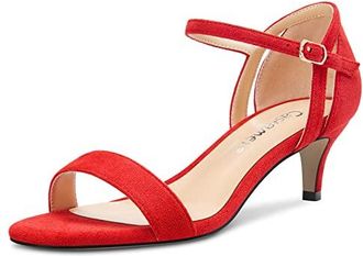 Castamere Femmes Mi Talon Heel Ouvert Bout Lanières Cheville Sandales Mariage Danse 5 CM Heels Rouge 37 EU