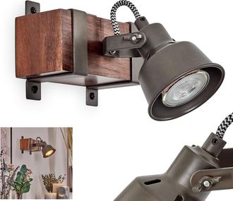 HOFSTEIN Wandleuchte Pehefito, Wandlampe aus Holz/Metall in Dunkelbraun/Stahlfarben, verstellbare Leuchte im Retro/Vintage/Industrial-Design, GU10, Wohnzimmer,