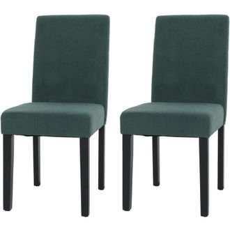 Mendler Lot de 2 chaises de salle &agrave; manger Littau, chaise de cuisine &agrave; dossier haut, tissu/textile Velours bois vert, pieds fo