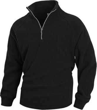 Generic Pull à manches longues pour homme avec fermeture éclair quart de longueur, col montant, décontracté, confortable, tendance, uni, chaud, sans capuche, 