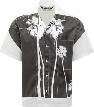 Palm Angels Homme, Chemises, Blanc, Taille: M Chemise en coton avec imprim&eacute; palmier contrastant