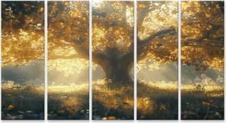 Islandburner Prime Bild auf Leinwand Goldenes Licht durch alte Eiche Bilder Wandbilder Poster