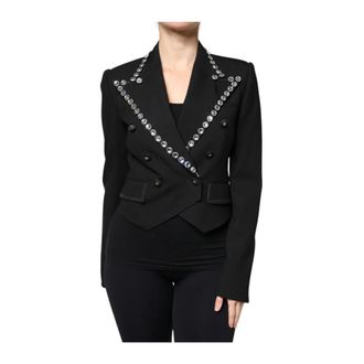 Dolce & Gabbana Kristall Doppelreihiger Blazer - - Jackets - Damen - Schwarzk - S