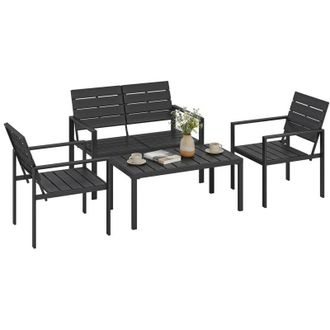 OUTSUNNY Salon de jardin ext&eacute;rieur - Outsunny - 4 pi&egrave;ces - avec canap&eacute; 2 places, 2 chaises et table basse - pour terrasse veranda - noir