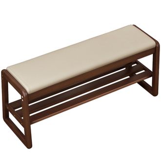 Generic Sitzbank mit Stauraum Rahmen Aus Gummibaumholz mit Stauraum Unter Dem Sitz Schuhbank mit Sitzfläche Sitzkissen Aus PU-Leder für Porch, Wohnzimmer, Sch