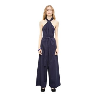 Meimeij Technischer Popeline-Jumpsuit mit G&uuml;rtel - - Jumpsuits & Playsuits - Damen - Blau - L