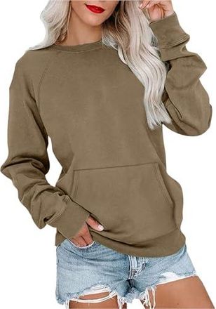 Generic Sweatshirts pour femmes UK, sweatshirts pour femmes de couleur unie, haut surdimensionn&eacute;, col rond, manches longues, automne hiver, d&eacute;contract&eacute;, confo