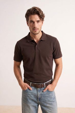 Trendyol MAN Herren Braun Einfarbig Kurz Regular Fit Poloshirts