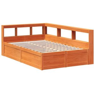 vidaXL Massivholzbett mit Regal ohne Matratze Wachsbraun 135x190 cm Vidaxl