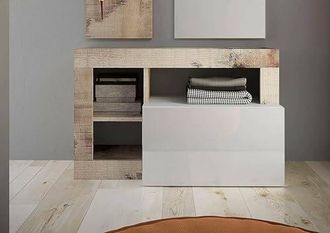 Dmora Schuhschrank Varano, Schuhregal, Mehrzweck-Eingangsgarderobe, M&ouml;bel f&uuml;r Schuhe, Made in Italy, 91x35 h58 cm, Gl&auml;nzendes Wei&szlig; und Akazie