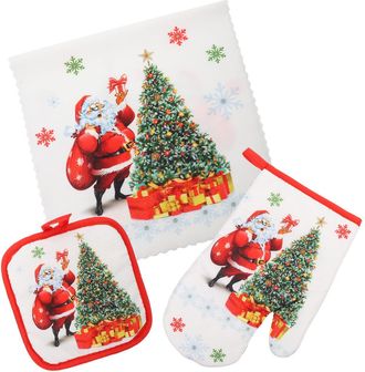 Amosfun Ofenhandschuhe Mit Weihnachtsthemen Hitzebest&auml;Ndige Backhandschuhe Und Wiederverwendbare K&uuml;Chent&uuml;Cher F&uuml;R Weihnachtsb&auml;Ckerei Waschbare Topfunterlage U