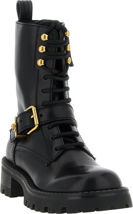 Versace Womens Black Calfskin Lace-Up Boots