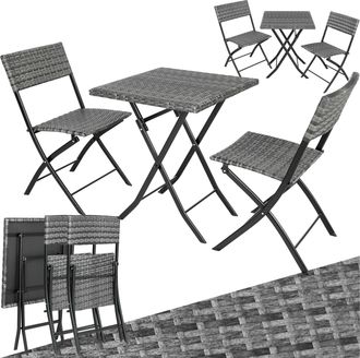 TecTake Rattan Balkon oder Garten Bistro Möbel Set, Sitzgruppe mit 2 Stühlen und 1 Kleiner Esstisch, platzsparend klappbar, Gartenmöbel, Balkonmöbel Kleiner B