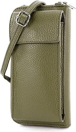 modamoda.de P06 - Sac à bandoulière femme italienne portefeuille sac pour téléphone portable en cuir, Couleur:olive