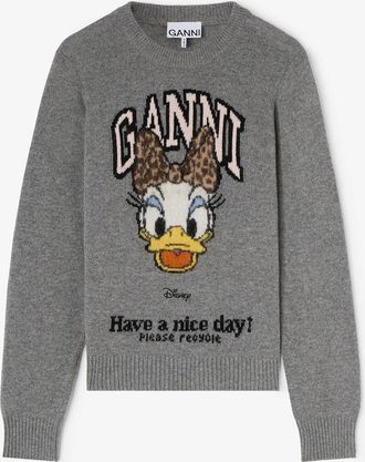 Ganni x Disney Pull en laine Daisy Duck Gris - Pour Femme