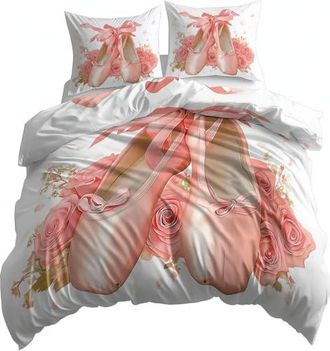 Generic Housse de Couette 220x240 Chaussures de Danse Parure de Lit 2 Personnes Roses Roses Imprim&eacute;e 3D Microfibre Douce Danse Housse Couette R&eacute;versible avec 