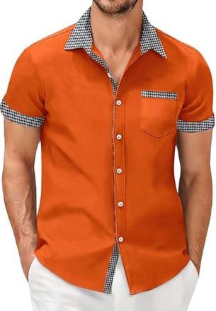 Generic Chemise boutonnée régulière pour homme - Personnalité tendance - Chemise boutonnée à revers de couleur unie - Chemise courte décontractée - Chemise de