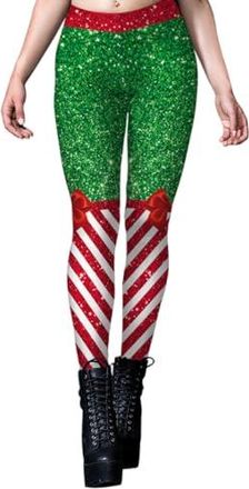 Ocean Plus Pantalon de Jogging de Noël pour Femme Imitation Paillettes Impression Numérique Rayures Skinny Yoga Leggings dextérieur Pantalons (XL, Rayures de Noë