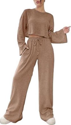 Generic Ensemble de surv&ecirc;tement 2 pi&egrave;ces &agrave; manches longues et poches pour femme - Confortable - Tenue de d&eacute;tente - Pantalon de jogging ample Y2k - Pour yoga, 