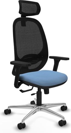 Piqueras y Crespo Cilanco Arbeitsstuhl mit 3D-Armen, h&ouml;henverstellbare Lendenwirbelst&uuml;tze und h&ouml;henverstellbares Kopfteil, Schwarz / Himmelblau