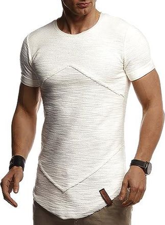 LEIF NELSON LN-8281 T-shirt &agrave; col rond pour homme, ecru, XL
