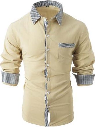 Generic Polo &agrave; manches longues pour homme, coupe droite, haut &eacute;l&eacute;gant &agrave; manches longues avec imprim&eacute; pied-de-poule, d&eacute;contract&eacute;, confortable, coupe ajust&eacute;e, t