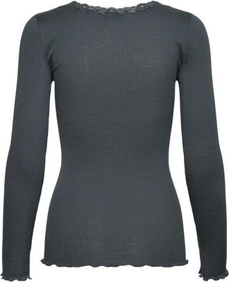Rosemunde Langarmshirt Babette Silk Blouse mit Seide Langarm, mit Spitze, feminin, bequem, eng, Seidenmix