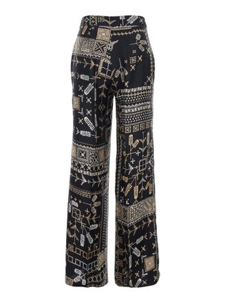 Momoni Womens Pants Misaki Multicolour Silk Trousers